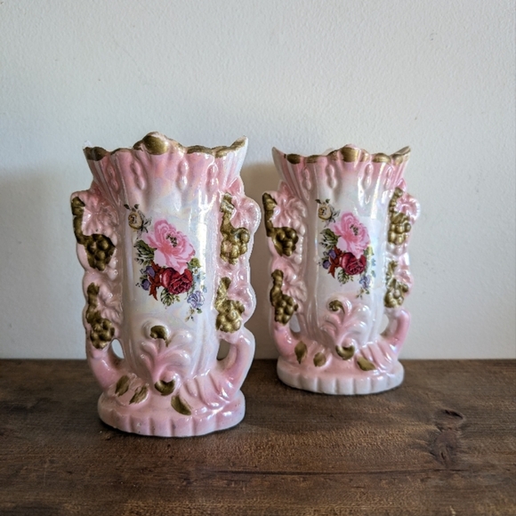 Vintage | Accents | Vintage Pink Floral Vases Lusterware Home Decor ...